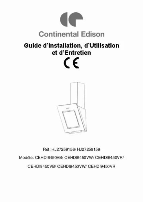 Notice hotte CONTINENTAL EDISON CEH6052BVB Trouver une solution à un problème CONTINENTAL EDISON ...